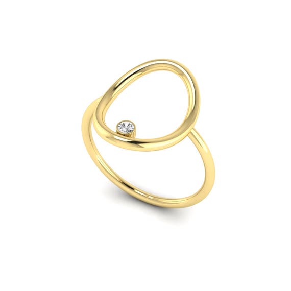 Open Oval Diamond Gold Ring/ Real Gold Stylish Ring/ Bezel set | Etsy