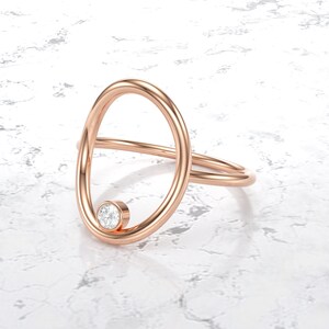 Open Oval Diamond Gold Ring/ Real Gold Stylish Ring/ Bezel Set Single ...