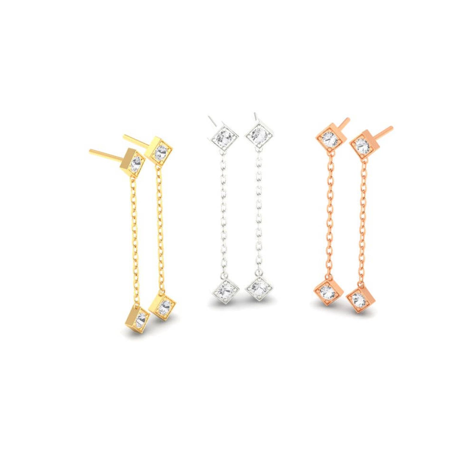 Diamond Chain Earring/ Dangle Diamond Earring/ Diamond Drop Earrings ...