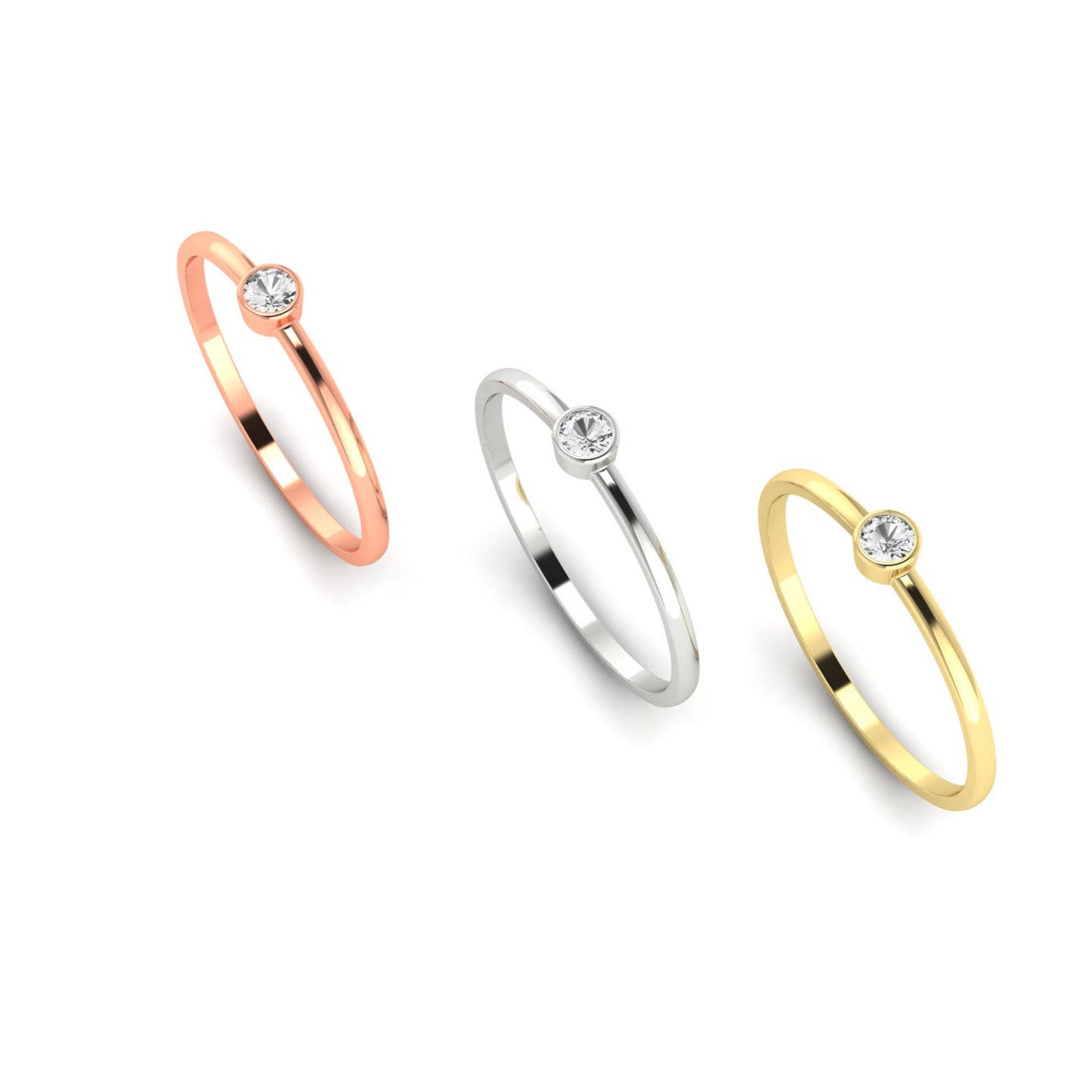 Single Diamond Bezel Set Ring/ Single Stone Diamond Wedding | Etsy