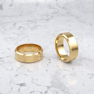 14k Solid Yellow Gold Beveled Edge Wedding Band | 3mm - 8mm Gold Wedding Ring | High Polished ...