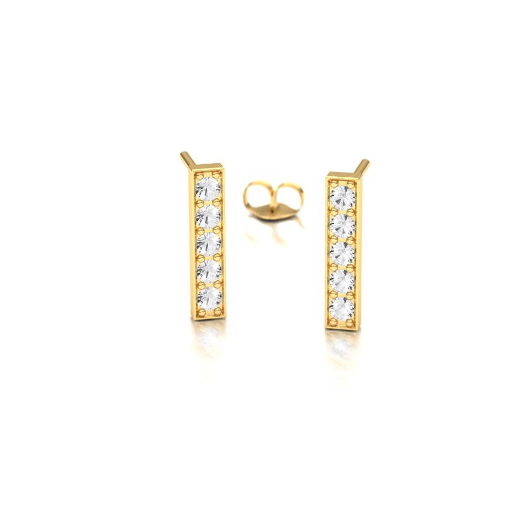Diamond Bar Earrings/ Tiny Bar Studs/ Gold Pave Earrings/ Gold Studs ...