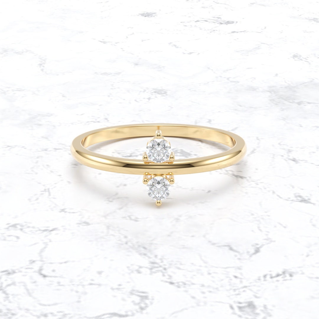 Double Diamond Prong Set Ring/ 2 Stone off Set Diamond Wedding - Etsy