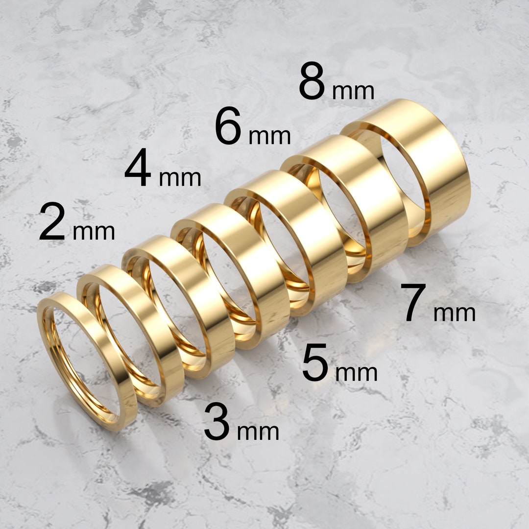 18k Solid Yellow Gold Flat Wedding Band | 2mm - 8mm Gold Wedding Ring | Polished Flat Comfort ...