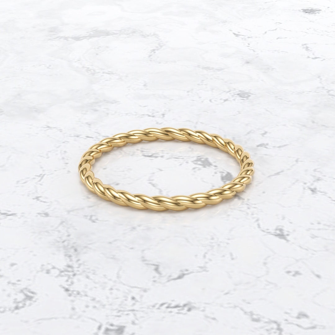 14K Solid Gold Twist Ring / 1.5 MM Gold Twist Ring / Dainty Stacking ...