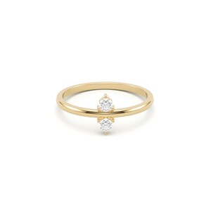 Double Diamond Prong Set Ring/ 2 Stone off Set Diamond Wedding Ring ...