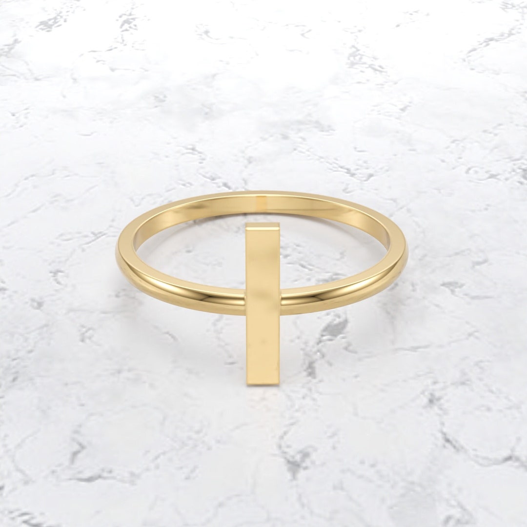 Square Gold Bar Ring/ 14k Gold Line Ring/ Real Gold Stylish Ring ...