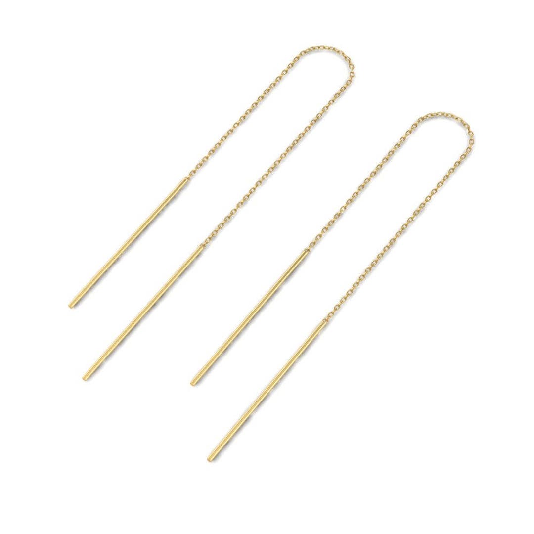 Two Gold Bar Chain Link Earring / Double Gold Bar Earring / Pair of ...