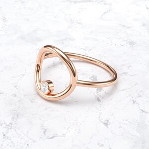 Open Circle Diamond Gold Ring/ Real Gold Stylish Ring/ Bezel Set Single ...