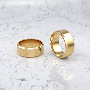 18k Solid Yellow Gold Beveled Edge Wedding Band | 3mm - 8mm Gold Wedding Ring | High Polished ...