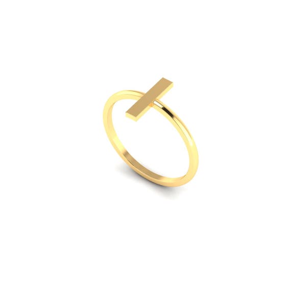 Square Gold Bar Ring/ 14k Gold Line Ring/ Real Gold Stylish | Etsy