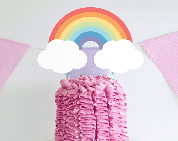 Rainbow Cake Topper in Pastel Colors Personalized Birthday Cake Topper ...