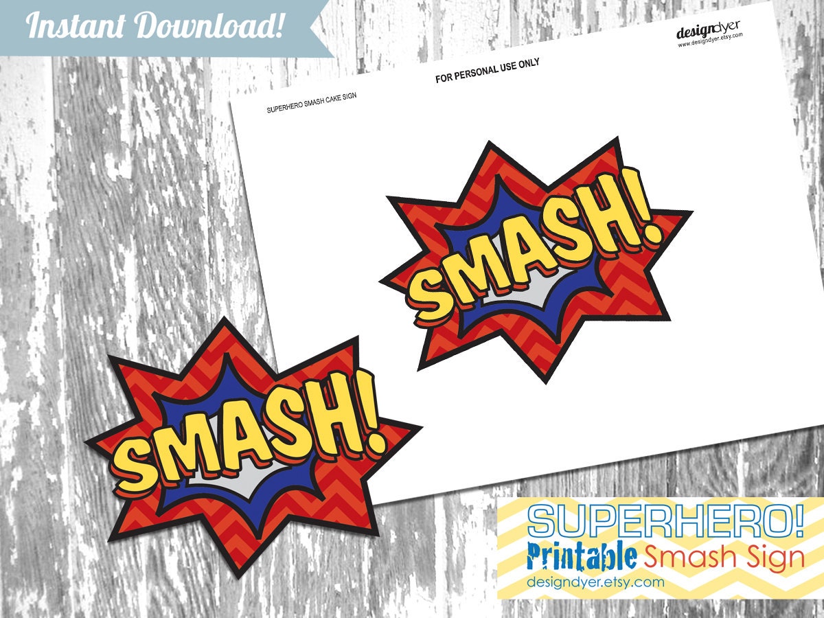 Superhero Smash Cake Topper DIY Printable in Yellow Blue Red - Etsy