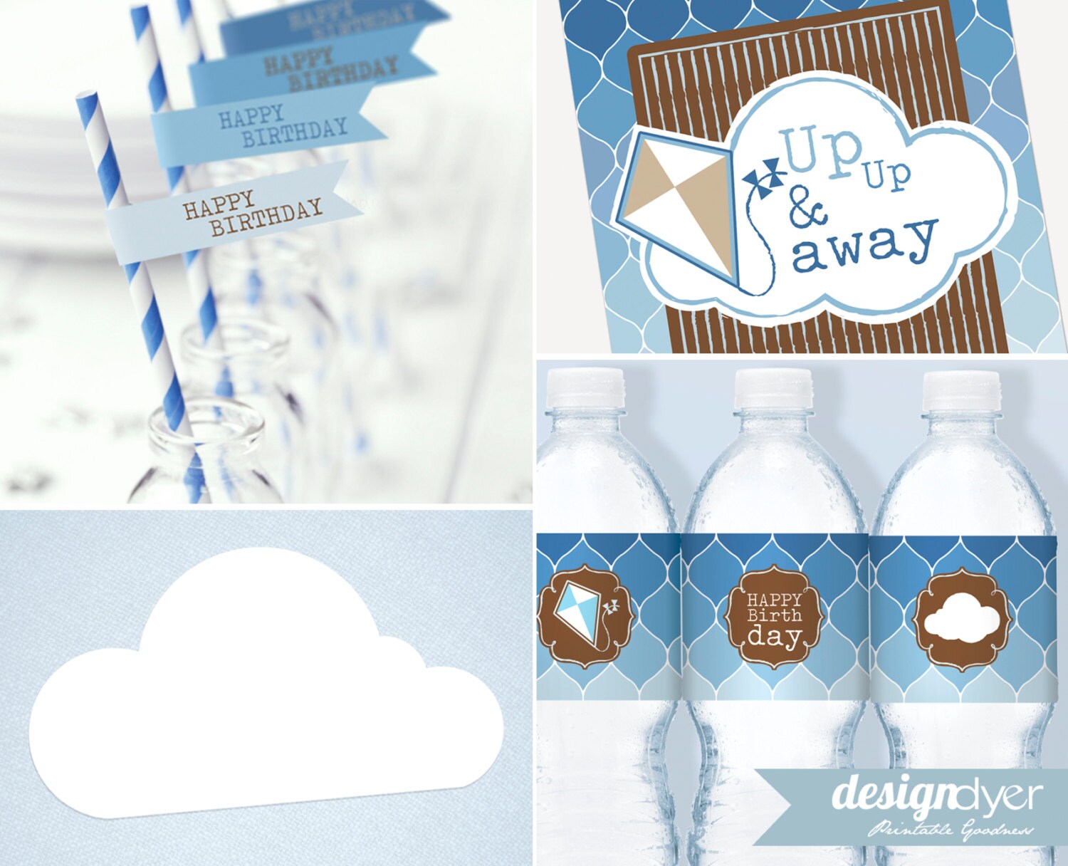 Printable Party Pack Blue Ombre INSTANT DOWNLOAD Clouds and - Etsy