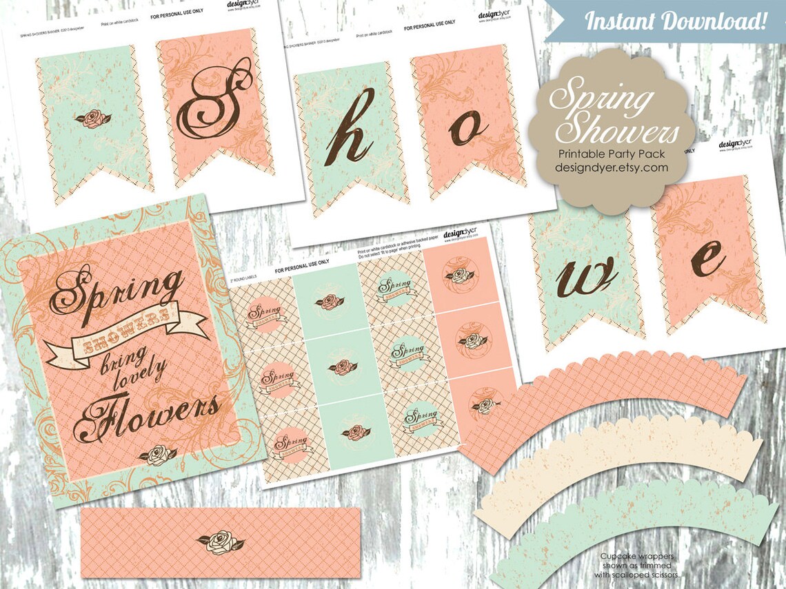 INSTANT DOWNLOAD Printable Spring Showers Party Pack - Etsy