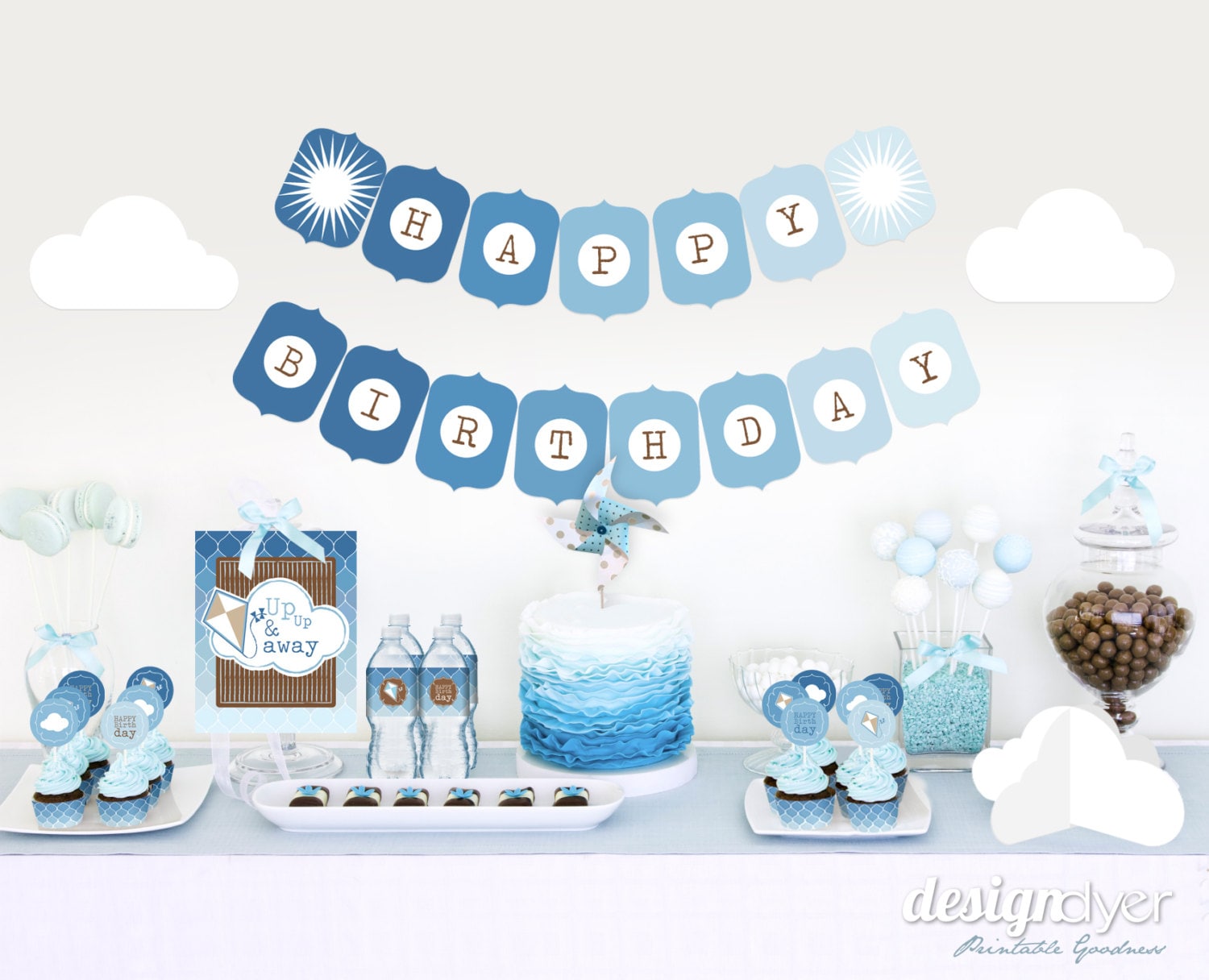 Printable Party Pack Blue Ombre INSTANT DOWNLOAD Clouds and - Etsy