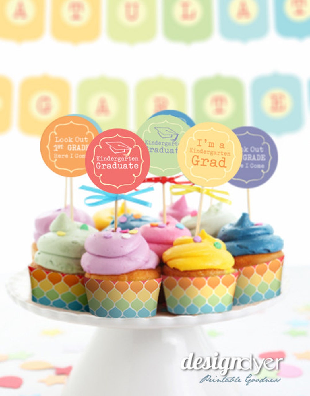Kindergarten Graduation Printable Party INSTANT DOWNLOAD Rainbow Banner ...