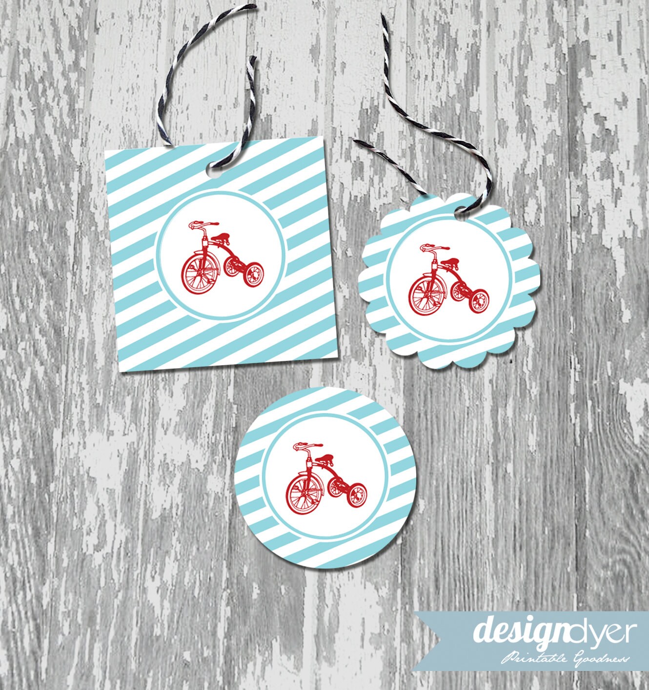 Classic Red Tricycle Printable Favor Gift Tags Stickers Labels or ...