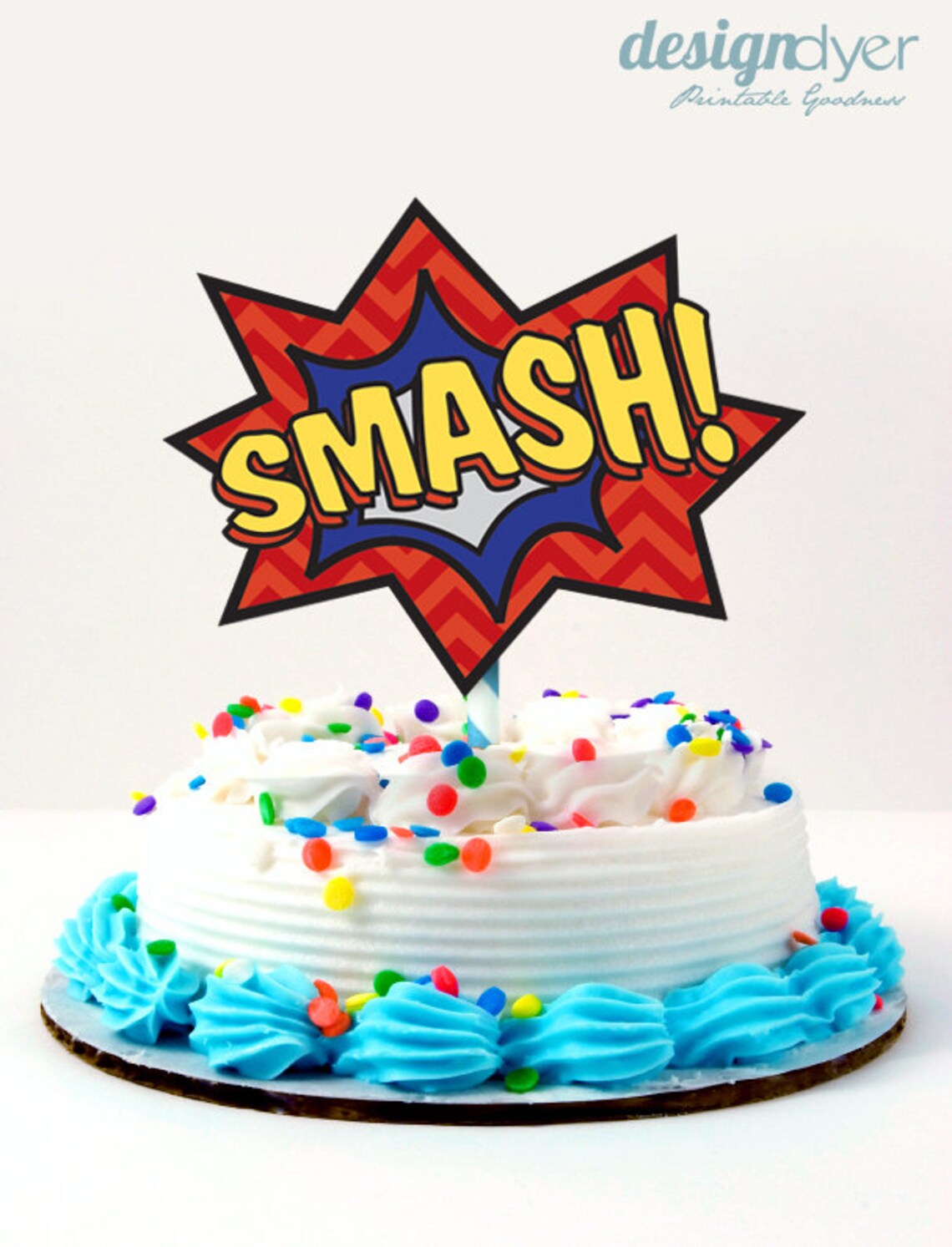 Superhero Smash Cake Topper DIY Printable in Yellow Blue Red - Etsy