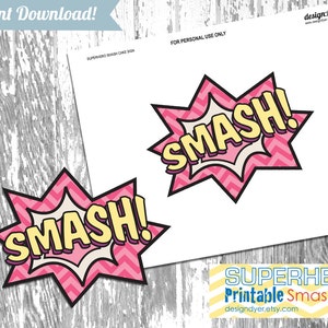 Superhero Smash Cake Topper DIY Printable Pink & Yellow - Etsy