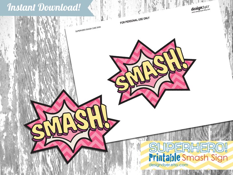 Superhero Smash Cake Topper DIY Printable Pink & Yellow - Etsy