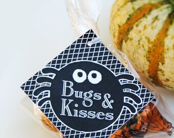 Halloween Printable Bugs and Kisses Favor Treat Tags Black and - Etsy