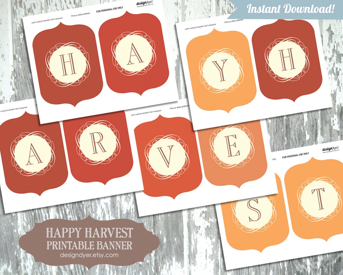 Happy Harvest Printable Thanksgiving Fall DIY Banner - Etsy