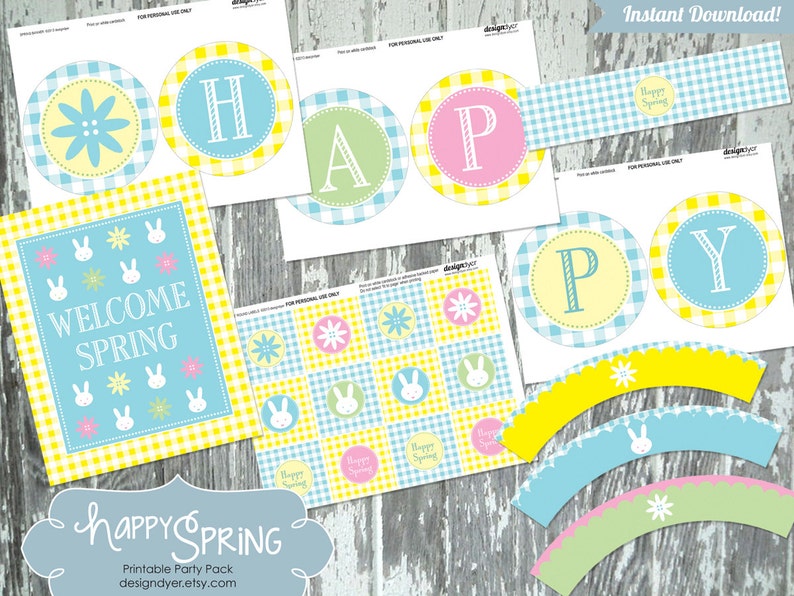 Spring Easter Bunny Party Printables Instant Download Pastel Banner ...