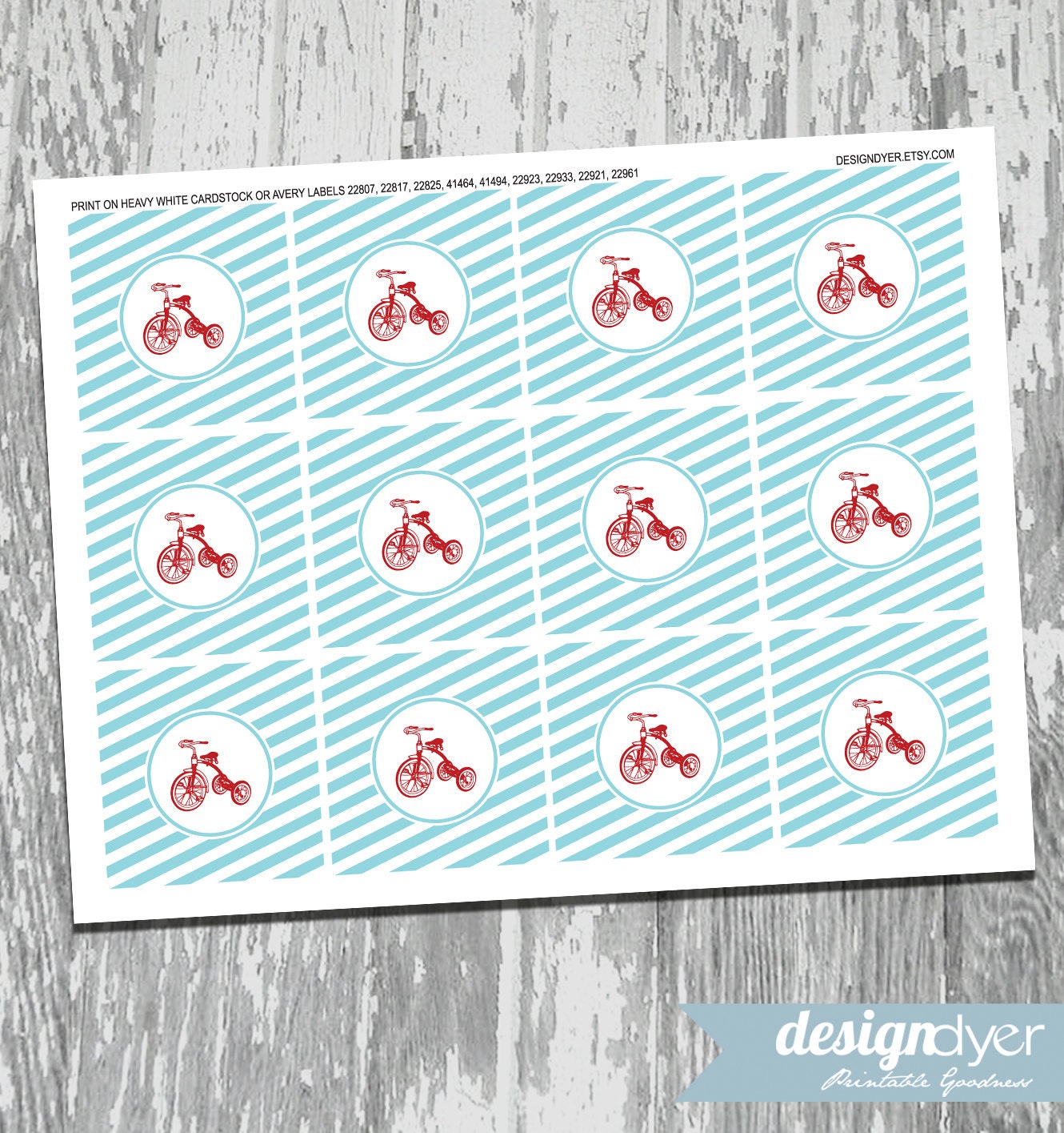 Classic Red Tricycle Printable Favor Gift Tags Stickers Labels or ...