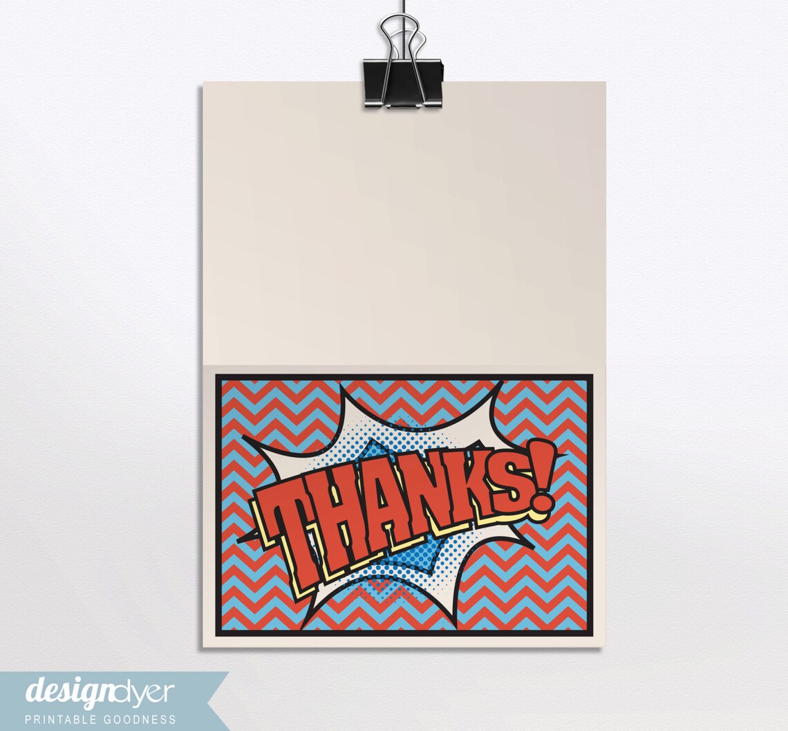 Superhero Printable Folded Thank You Notes INSTANT DOWNLOAD - Etsy