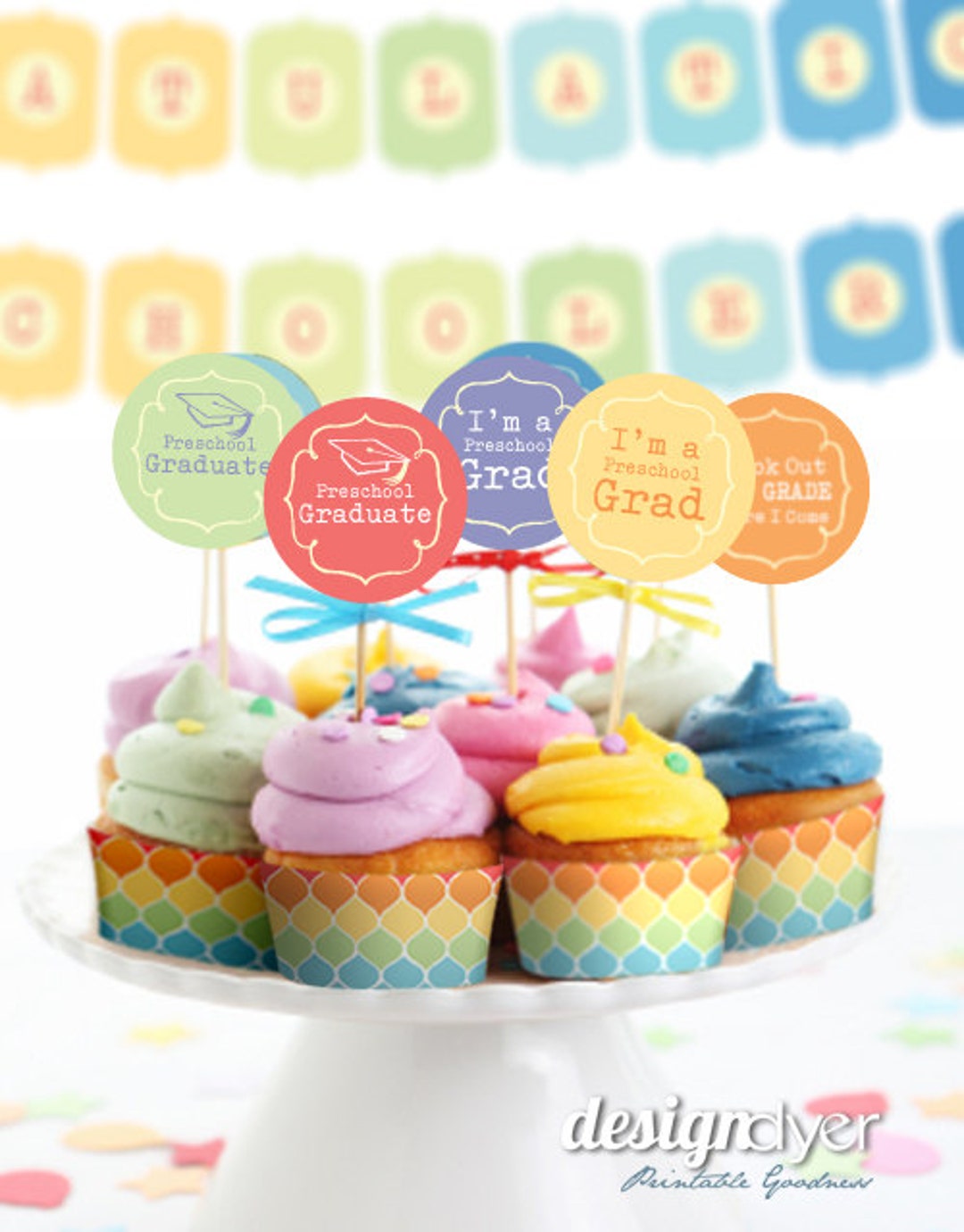 Preschool Graduation Printable Party INSTANT DOWNLOAD Rainbow Banner ...