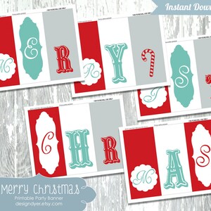 Merry Christmas Holiday DIY Printable Banner in Red & Mint Green ...