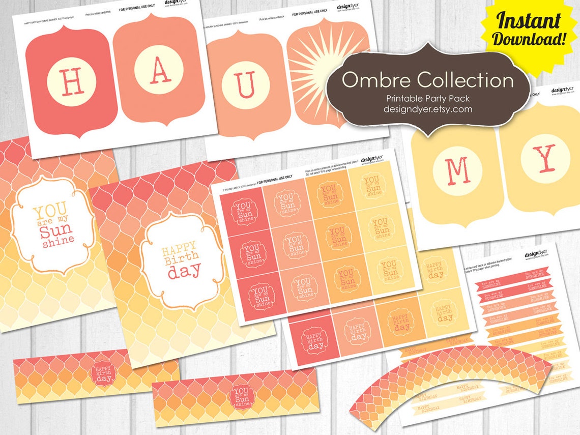 Printable Party Pack Ombre Collection INSTANT DOWNLOAD You Are - Etsy