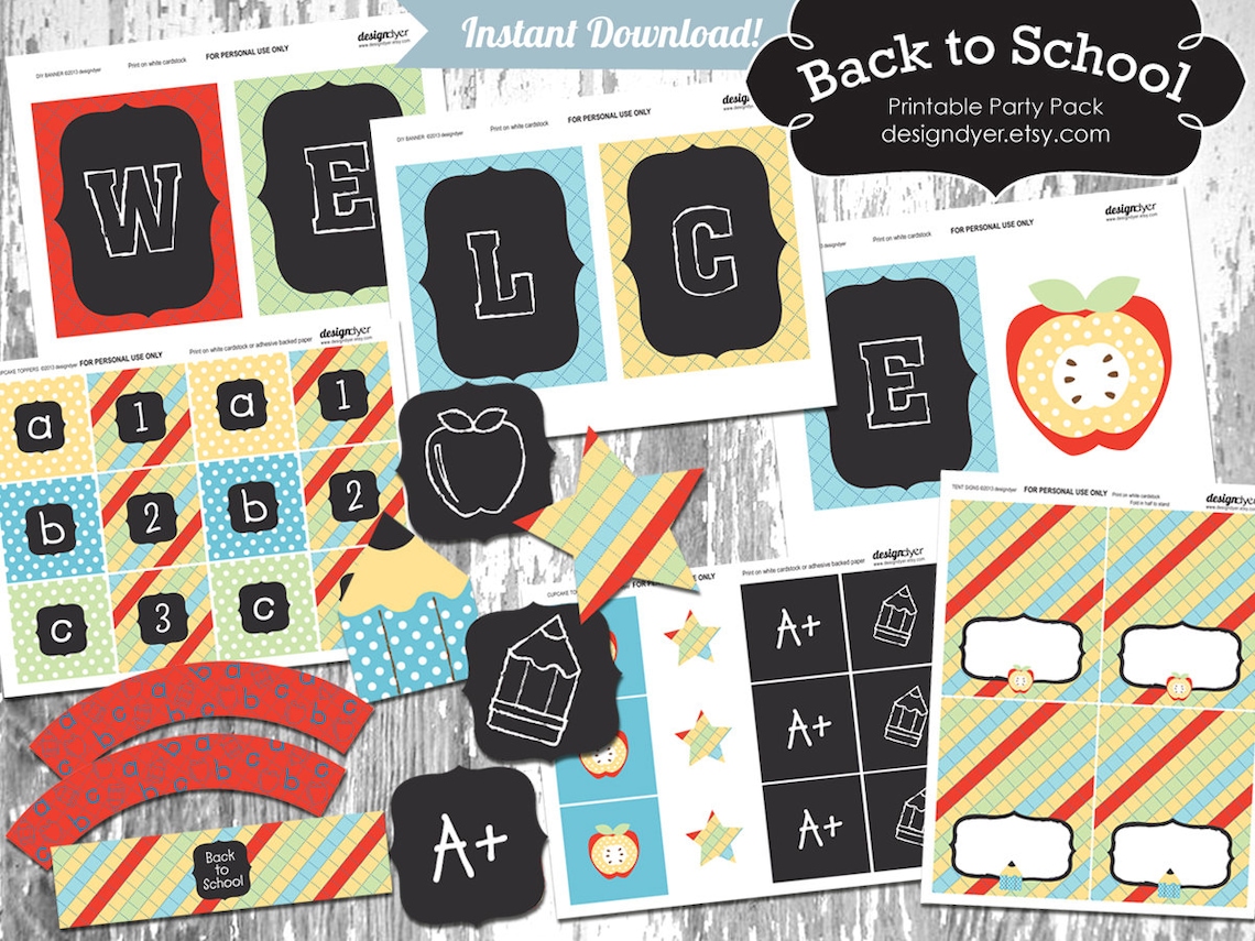 Back to School Party Printables - Welcome Back Banner, Cupcake Toppers ...