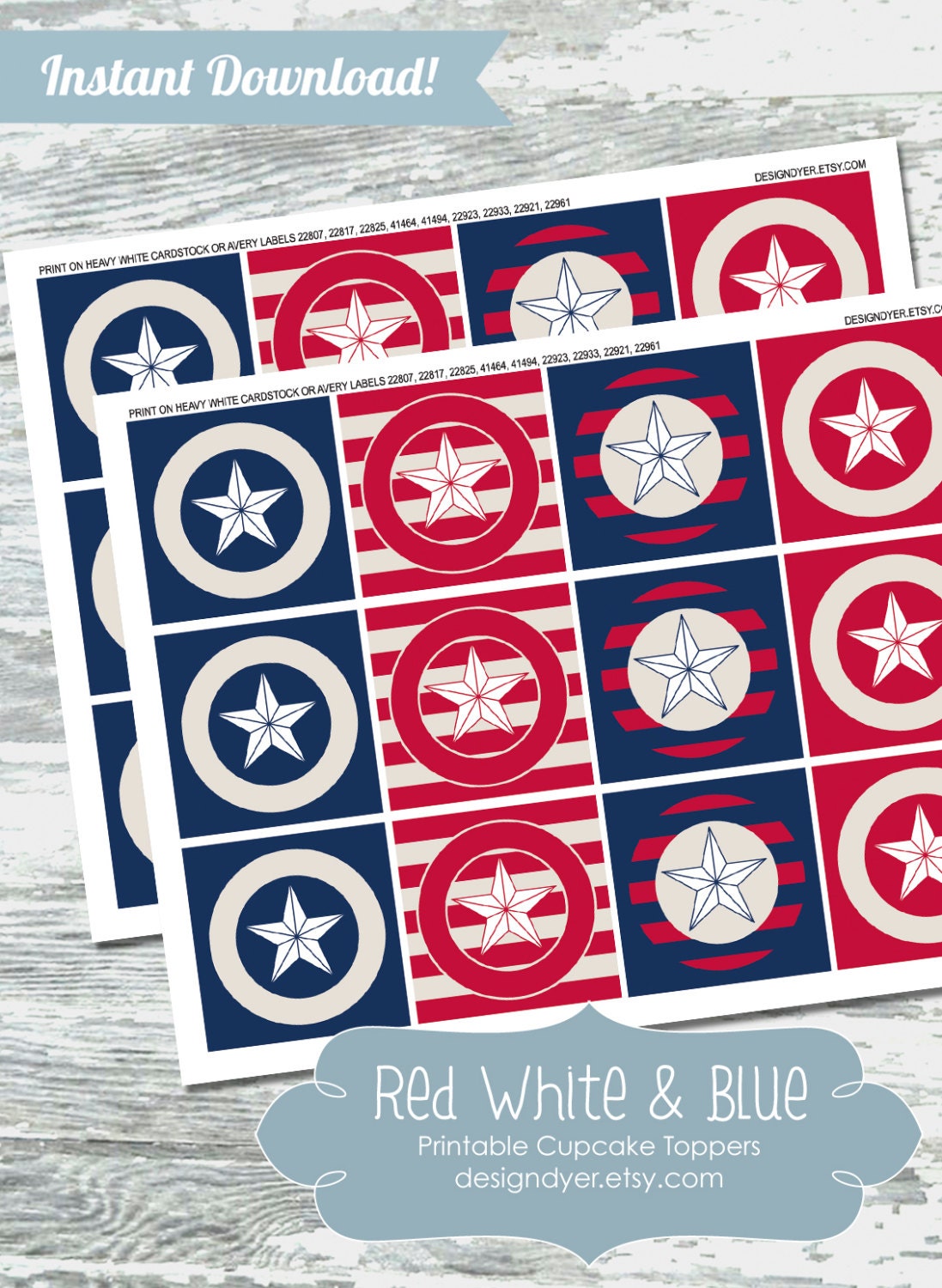 Red White & Blue Printable Star Cupcake Toppers 4th of July - Etsy