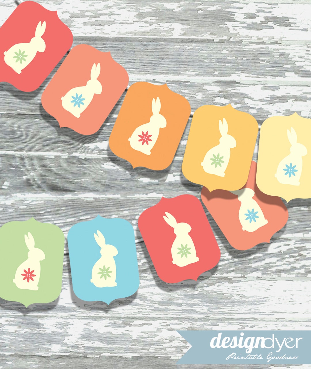 DIY Bunny Garland Printable Banner in Rainbow Pastel Colors for Easter ...