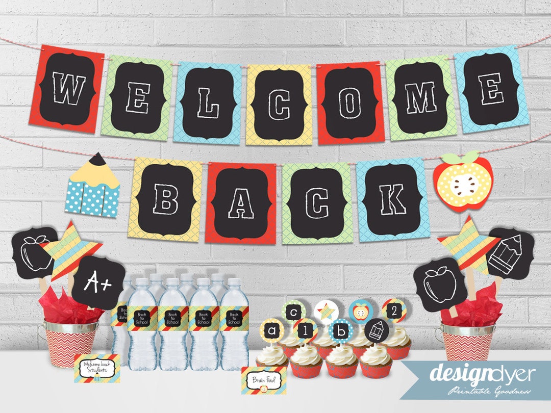 Back to School Party Printables - Welcome Back Banner, Cupcake Toppers ...
