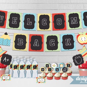 Back to School Party Printables - Welcome Back Banner, Cupcake Toppers ...