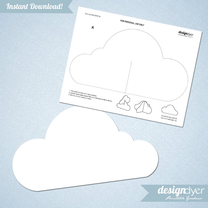 3D Cloud Printable Decoration Template - Etsy