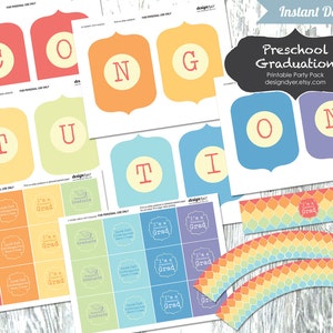 Preschool Graduation Printable Party INSTANT DOWNLOAD Rainbow Banner ...
