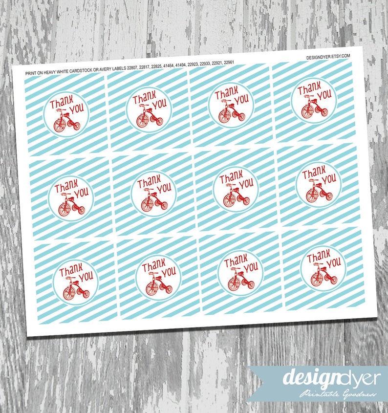 Classic Red Tricycle Printable Thank You Favor Tags Stickers Labels ...