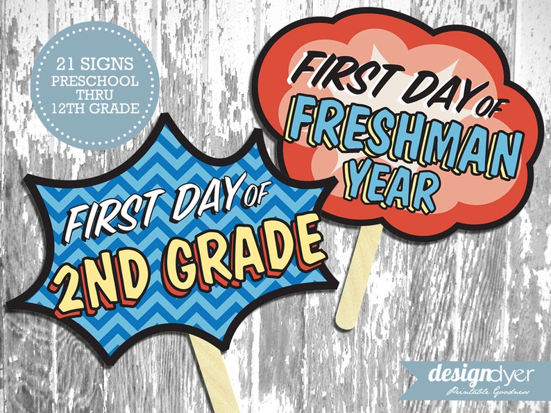 Printable First Day of School Signs Pre-k Through Grade 12 Superhero ...