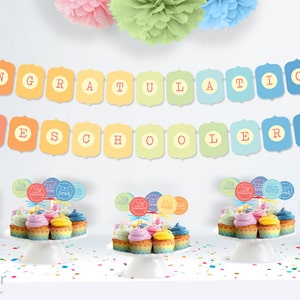 Preschool Graduation Printable Party INSTANT DOWNLOAD Rainbow Banner ...