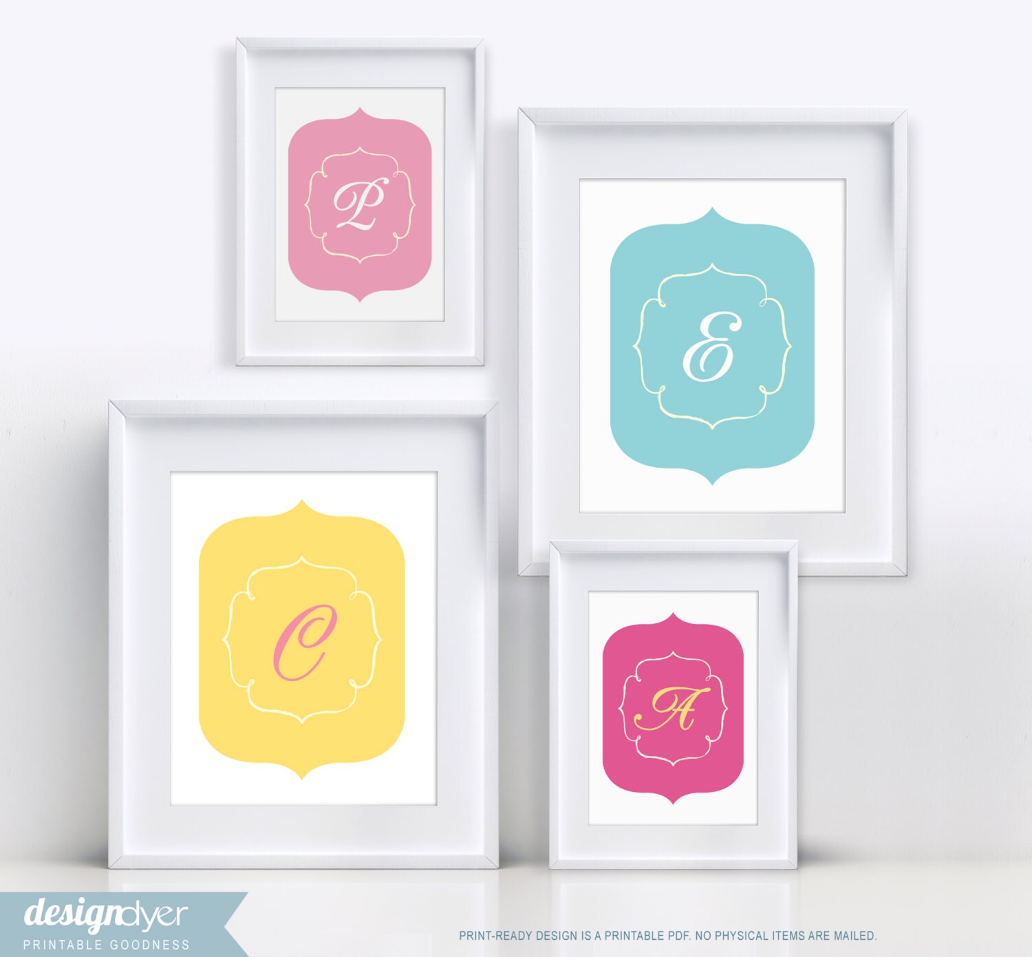 Printable Initial Monogram Wall Art Party Decor Full Alphabet | Etsy