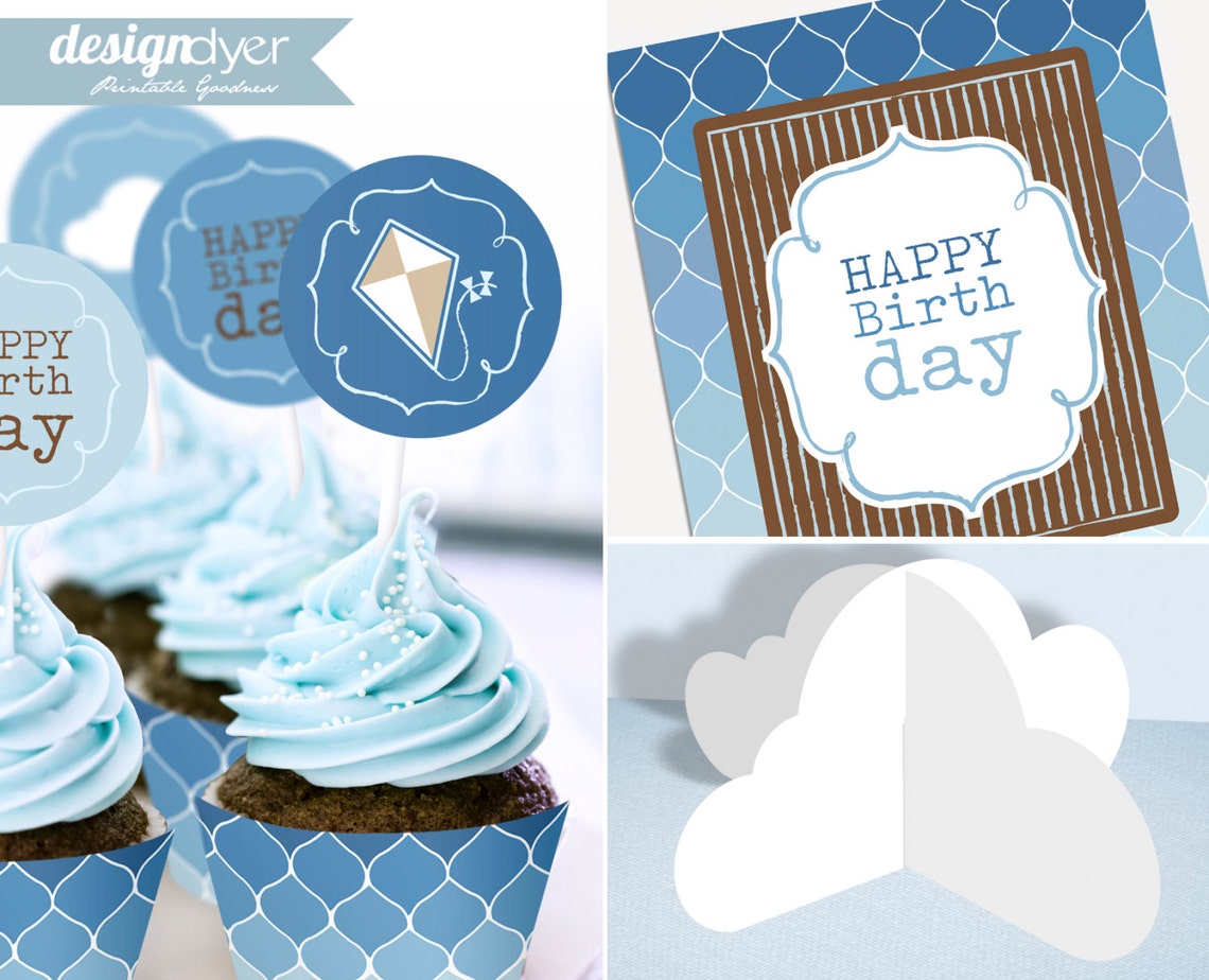 Printable Party Pack Blue Ombre INSTANT DOWNLOAD Clouds and - Etsy