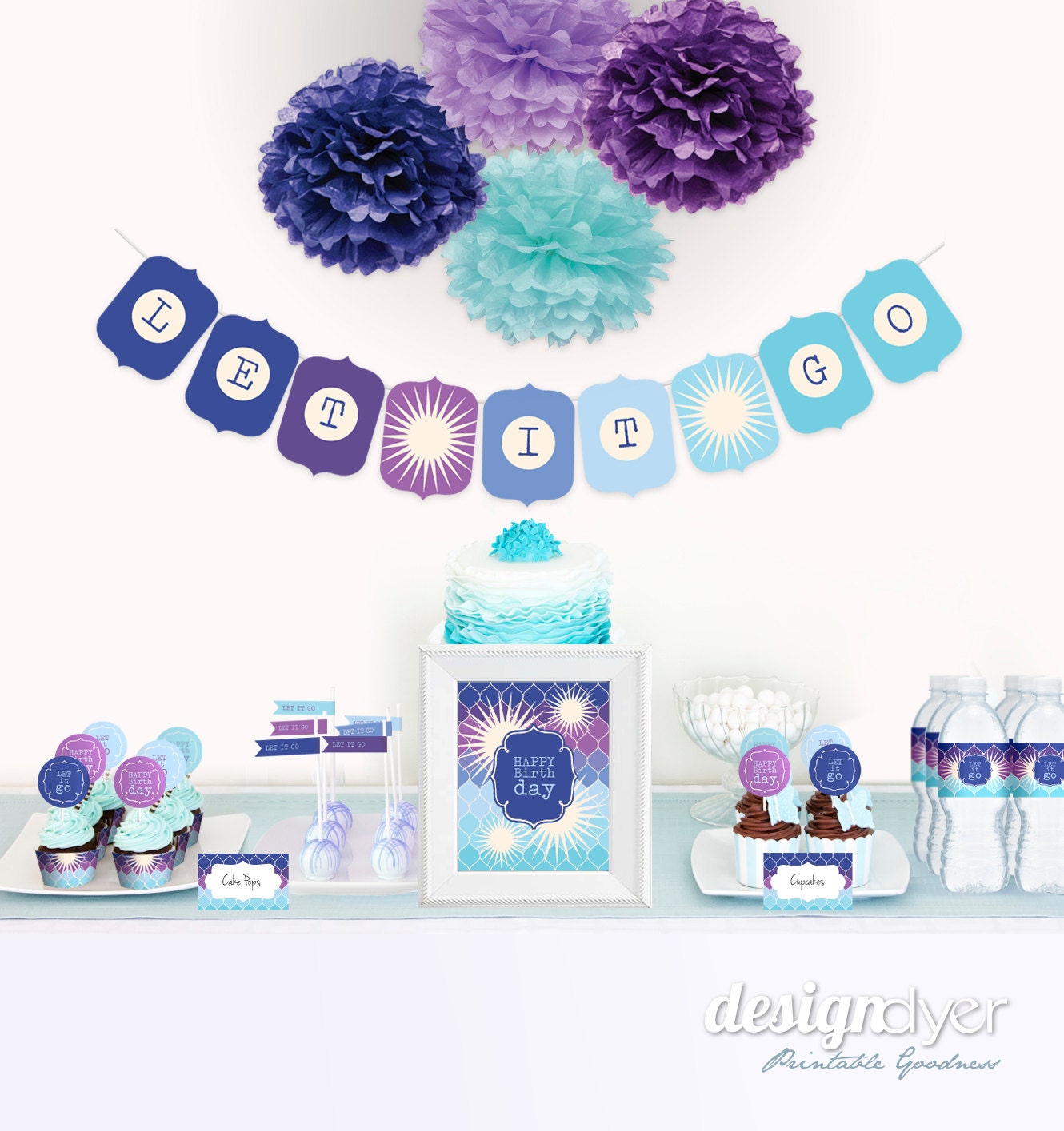 Printable Party Pack INSTANT DOWNLOAD Winter Princess Themed Birthday ...