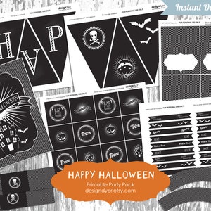 Halloween Printable Party Pack Black & White INSTANT DOWNLOAD | Etsy