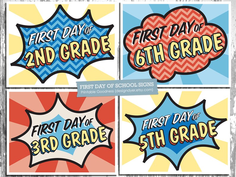 Printable First Day of School Signs Pre-k Through Grade 12 Superhero ...