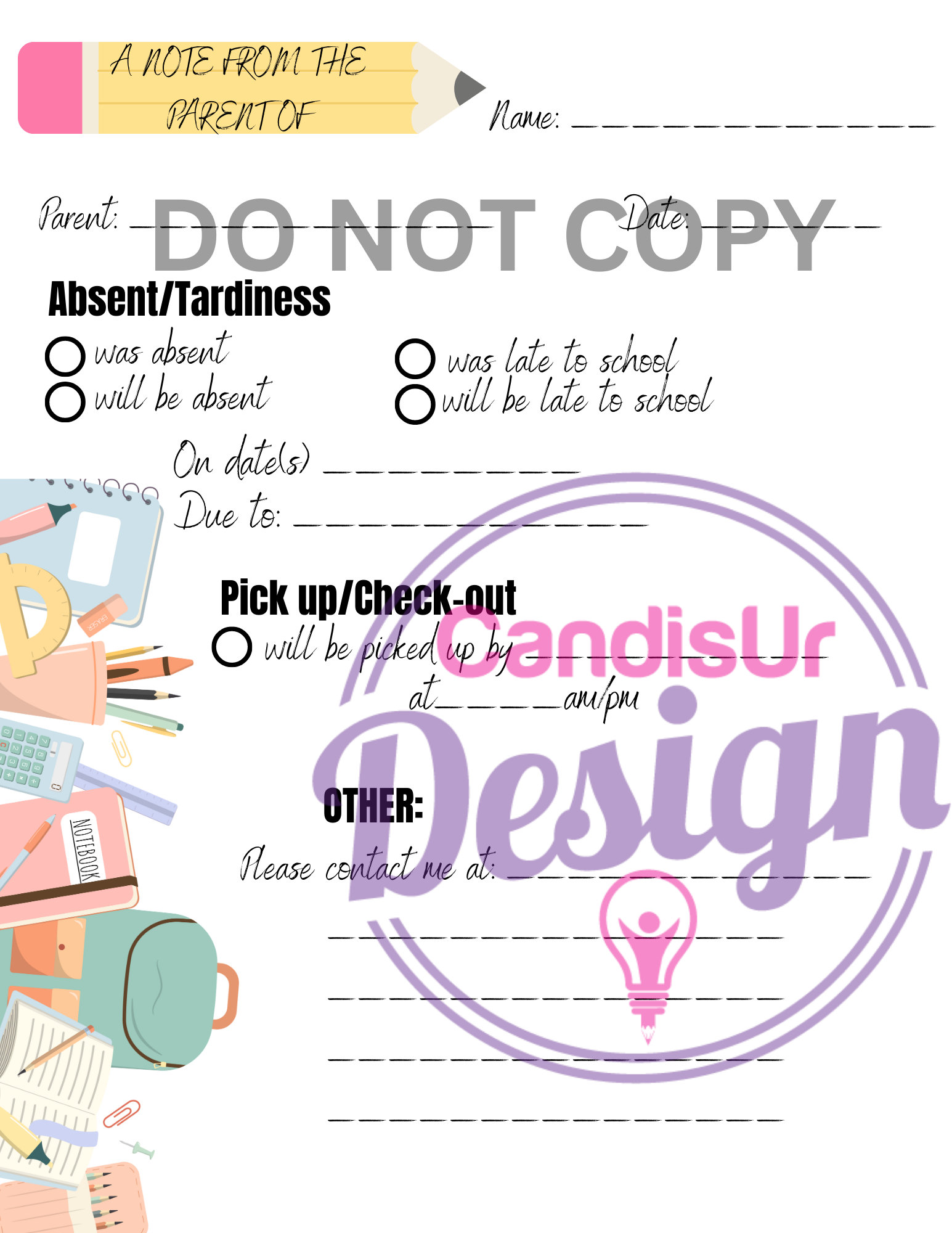 Printable School Notes. Note to Teacher. Printable Note From Home - Etsy