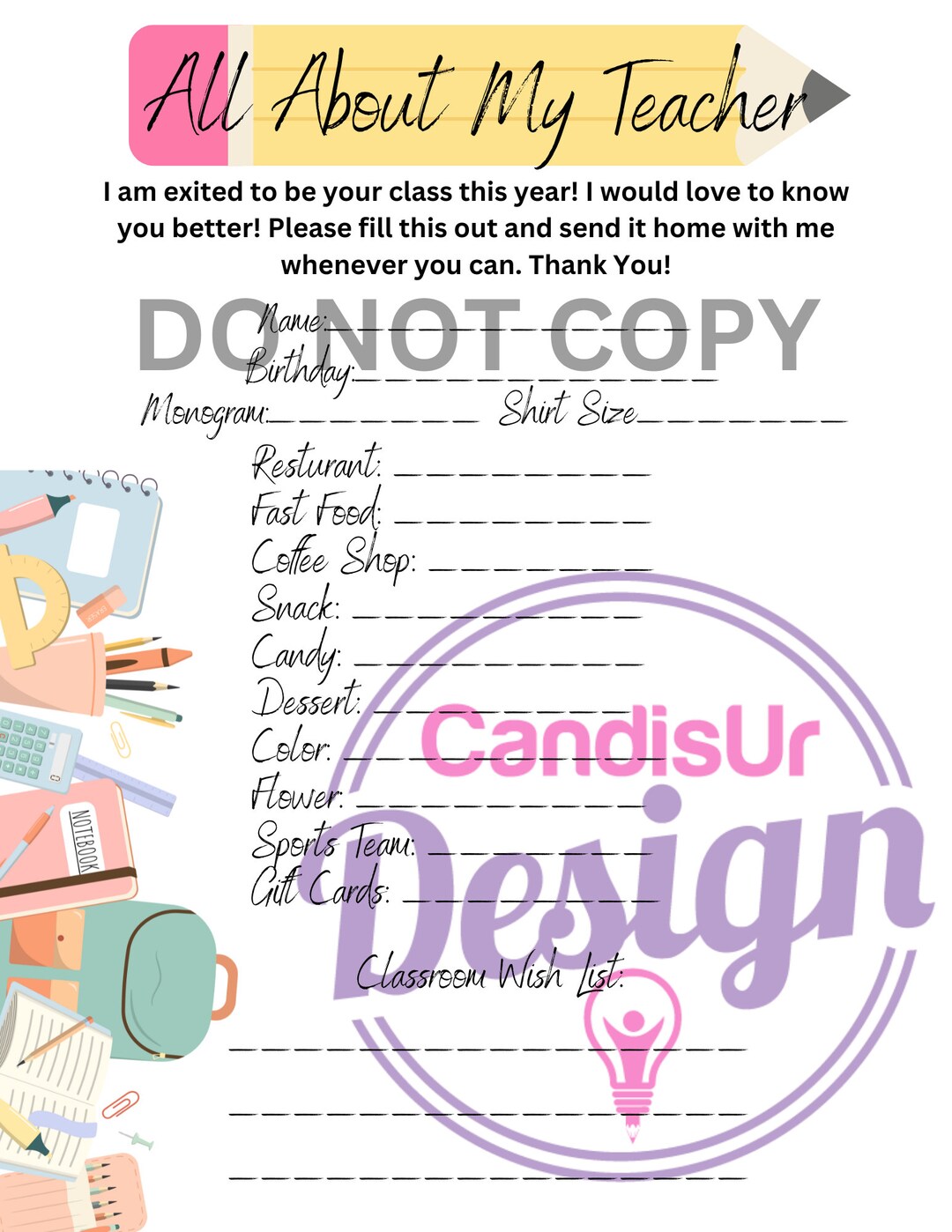 Printableteacher Favorites Survey, Printable Back to School ...